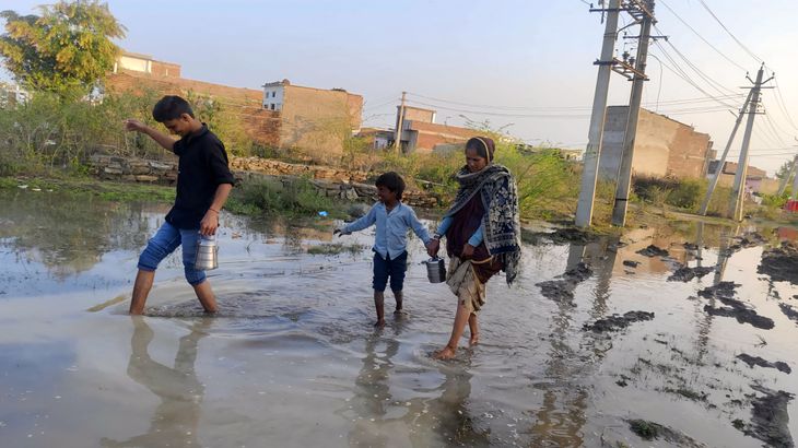 Waterlogging weakens the foundations of houses, leading to the risk of ...