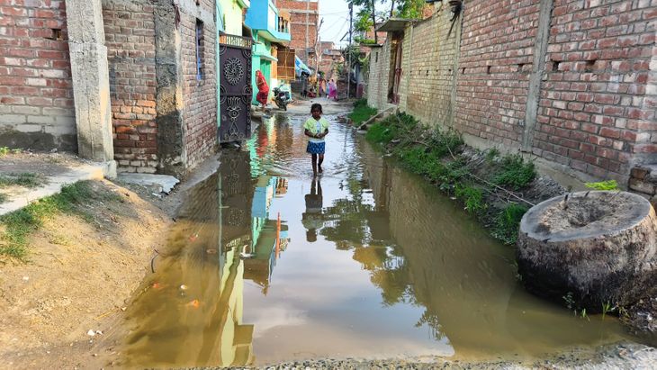Problem due to knee-deep water on the road in Meghuna Panchayat