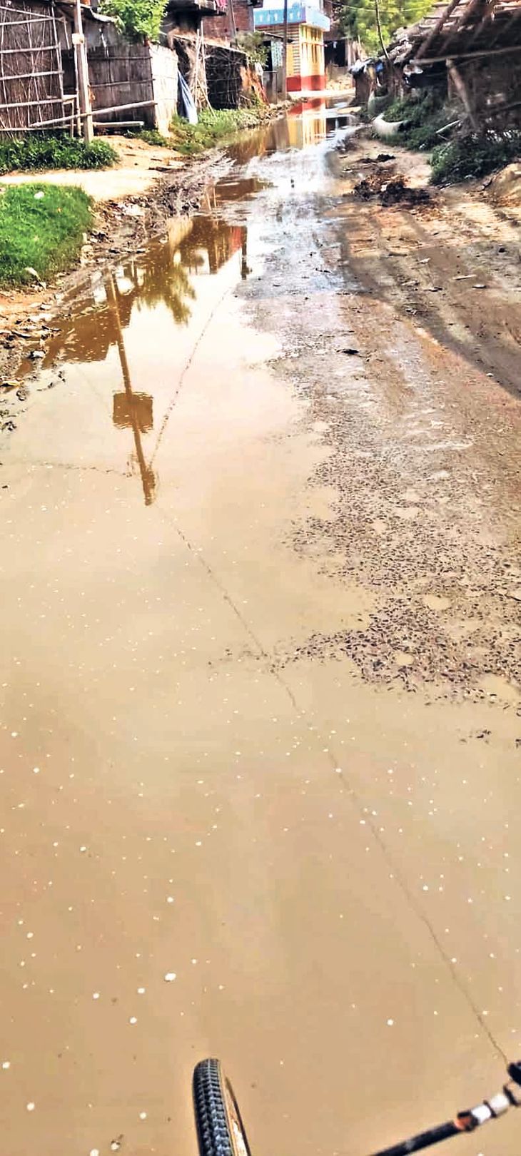 Waterlogging on the main road of Baika village affected normal life.