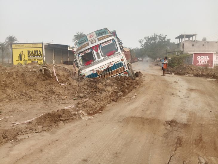 Overloaded truck rams into under-construction culvert, driver narrowly ...