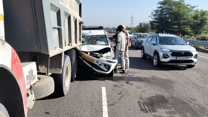 Driver fell asleep, car collided with a tipper