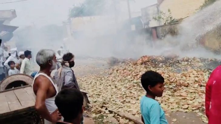 A spark from a high-tension line caused a vehicle loaded with beedi ...