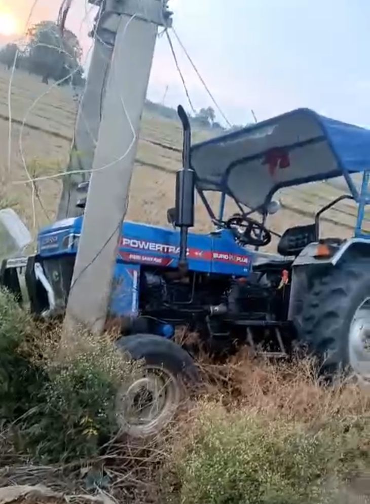 A tractor loaded with sand collided with a transformer, causing power ...