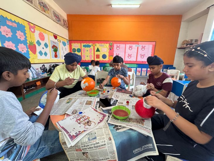 Students learning creative activities in summer camp