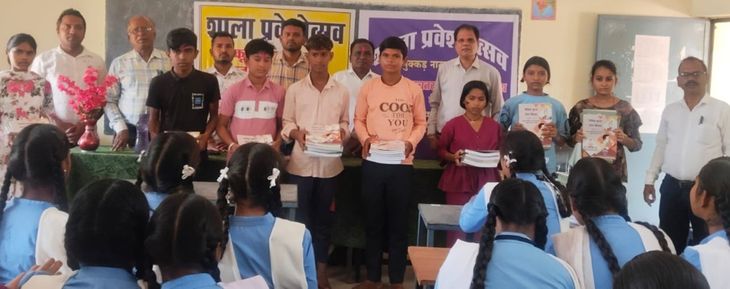 Newly admitted children were welcomed by applying tilak in Deori school.