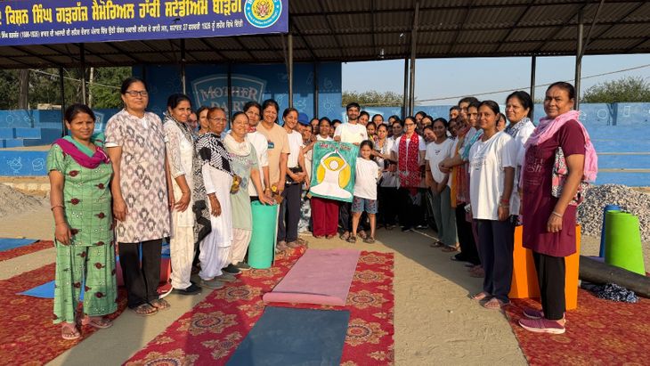 Yoga practice was conducted at Barding Stadium.