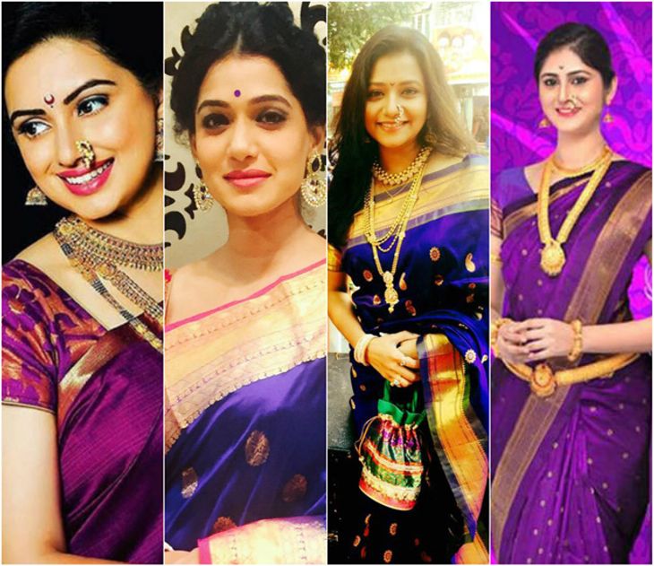 Navratri Special Marathi Actresses In Purple Colour Saree | Navratri ...
