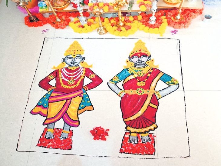 Rangoli of Vitthal Rukmini Mata became the attraction in Dhorjalgaon ...