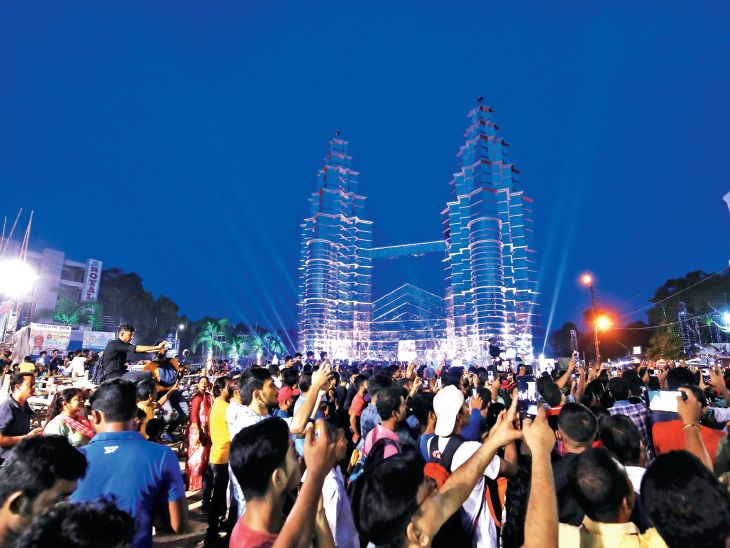 Durga seated in the 'Twins Towers of Malaysia' in Kolkata