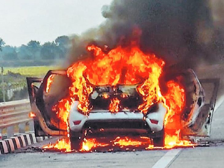 A speeding car caught fire on Samriddhi highway for 2 hours, all four ...