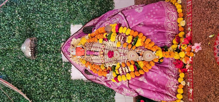Crowd of devotees in ancient temple of Akot's replica of Renuka Mata, bhajans, pujas, devi's ...