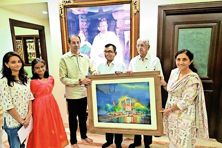 'Shiv Sena Bhavan' painted in watercolor at Matoshree, a work of art by ...
