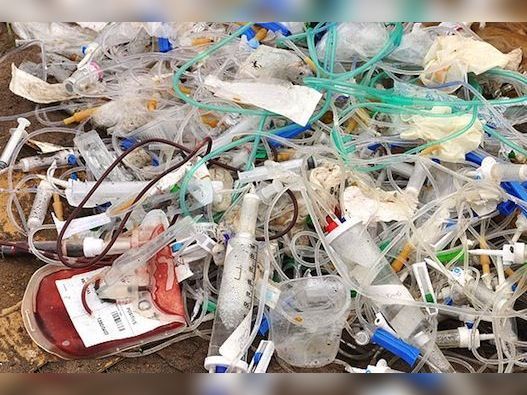 Medical waste dumped in the forest on the Nevasa-Devgad road