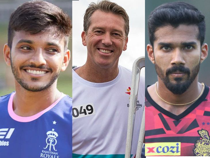 Former Australian bowler Glenn McGrath congratulates Chetan Sakaria and ...