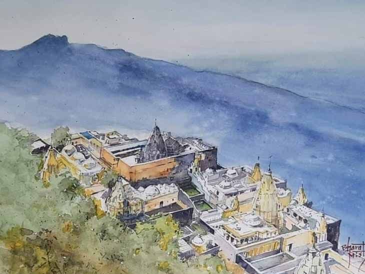 Girnar-based artist Jain Derasar's water color painting by Gondal ...