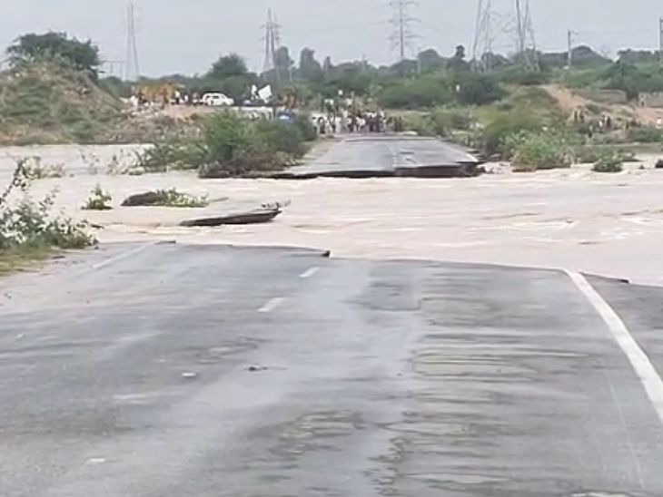 Diversion road in river on Shihori-Patan road was washed away by water ...