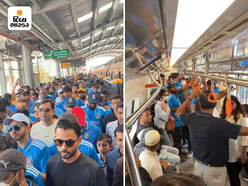 Long line of people at the metro station, fans clamoring to sit, trains ...
