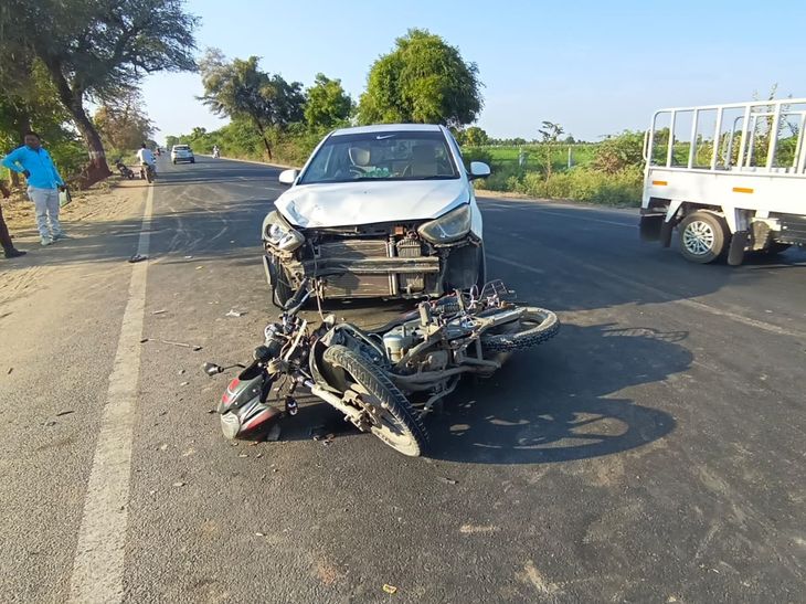 in,,, a car accident between a bike and a car on the Disa-Patan highway ...