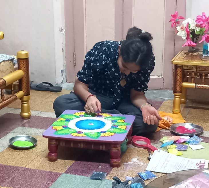 In Sankheda town, the practice of doing Rangoli at home during the ...