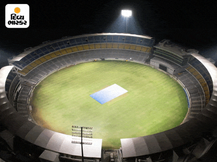 Night sky views of Vadodara's International Stadium