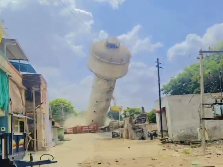 An old water tank was carefully demolished in Sarod village of Jambusar ...