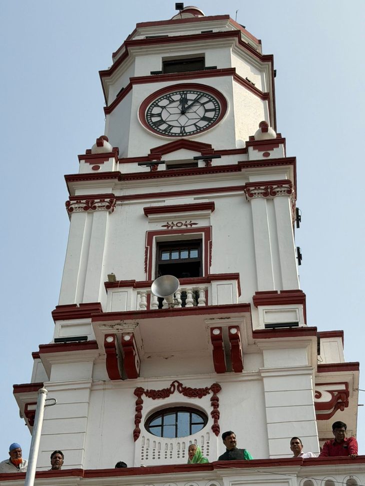 The chimes of the clock of the closed historic tower of Devgadh Baria ...
