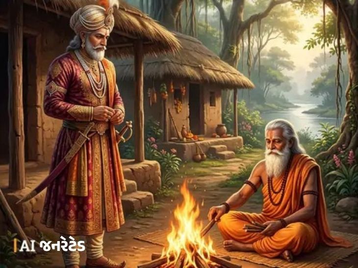 King Monk Burning Sticks Lesson; Powerful Ruler Learns Secret Inner Peace