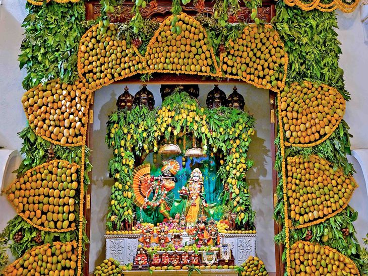 Purushottam Mas: 1500kg Mangoes Adorn Radha Madhav at ISKCON Bhadaj