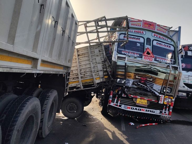Triple Accident on Dhrangadhra Highway; Car Crushed Between Trucks ...