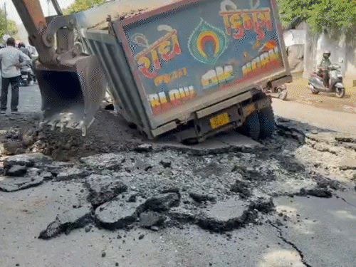 Surat Road Collapse: 500m Cracks, Dumper Submerges; Corruption Alleged