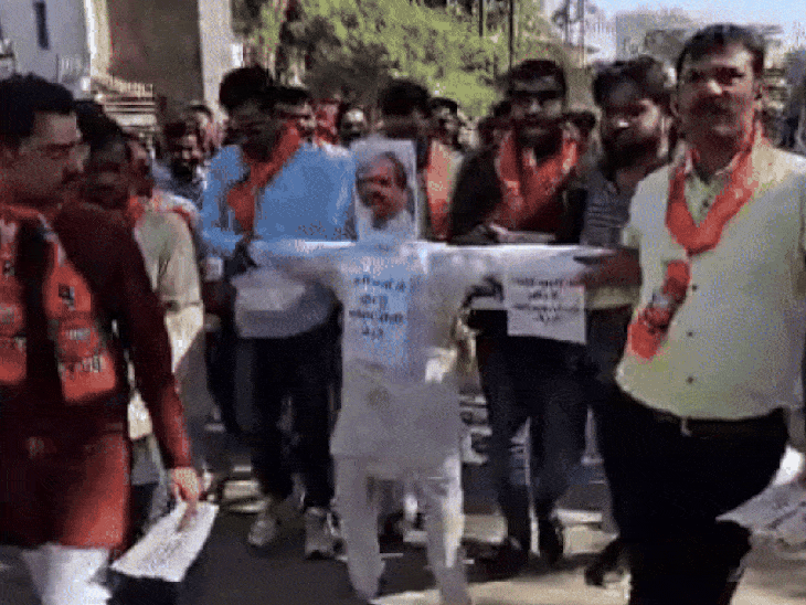 BJP workers take Ashwin Joshi’s effigy to hospital