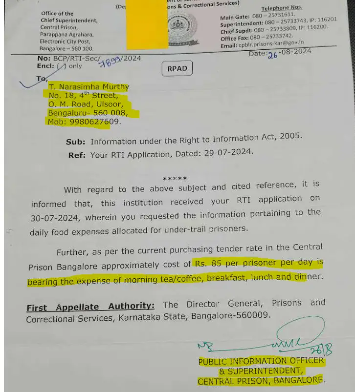 RTI exposes human rights violations at Parappana Agrahara jail - Bengaluru News | Bhaskar English