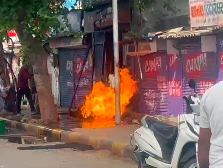 Fire breaks out from gas cylinder near Modi Stadium Explosion sparks ...