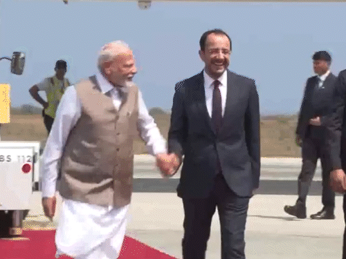 PM Modi arrives in Cyprus, received by President Nikos | LIVE - Photos & Videos | Bhaskar English