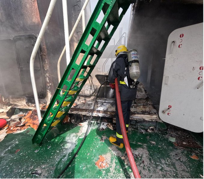 INS Tabar comes to aid of Oman-bound vessel on fire Vessel with 14 ...