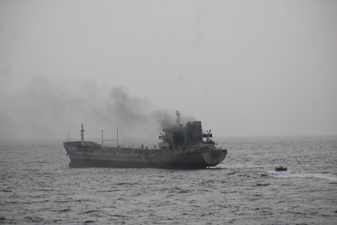 INS Tabar comes to aid of Oman-bound vessel on fire Vessel with 14 ...