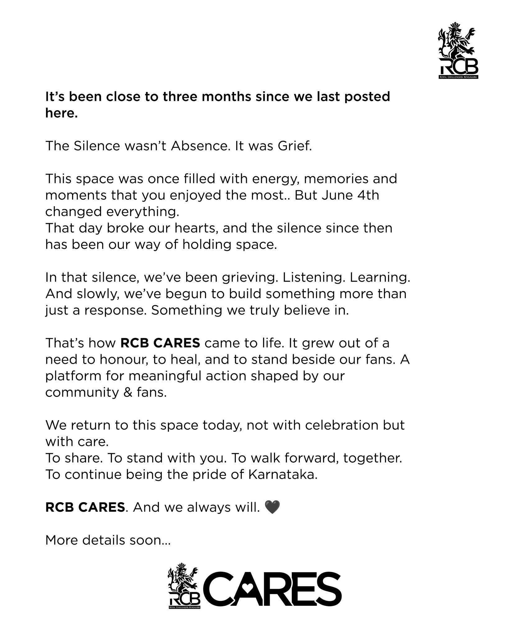 Royal Challengers Bengaluru post on social media after 84 days: IPL ...