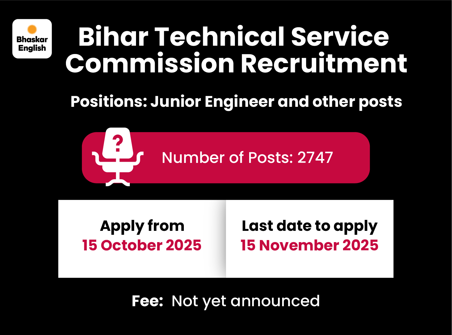 BTSC Bihar JE recruitment 2025 notification released, 2747 posts; apply ...