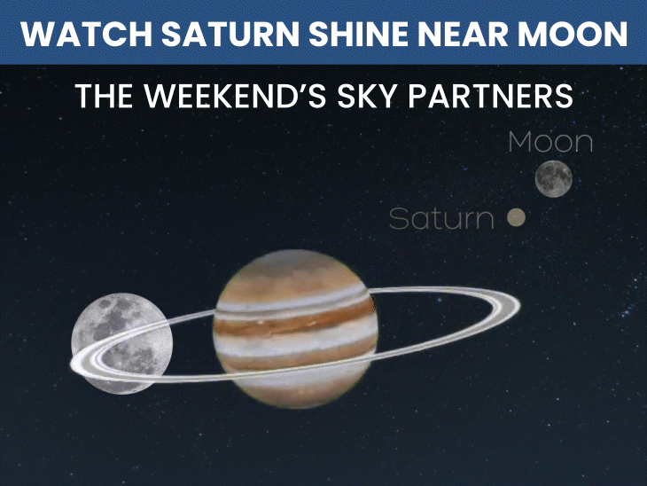 Watch the Moon and Saturn glowing side-by-side in evening sky
