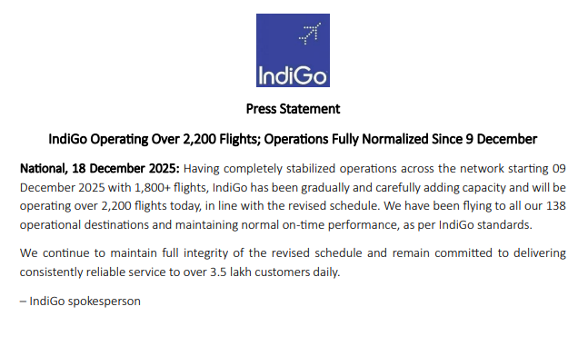 IndiGo CEO says operations are stable; highlights restoration of 2,200 ...