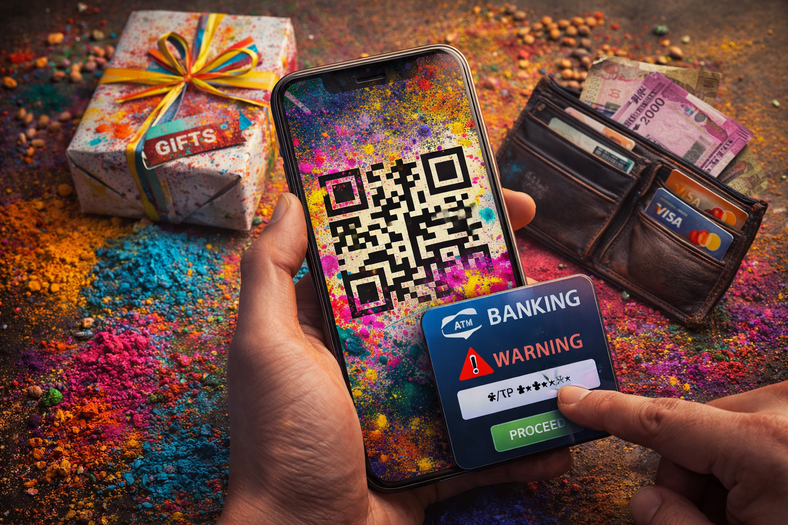 Holi Scams: QR Codes & Festive GIFs | Bank Account Safety Tips