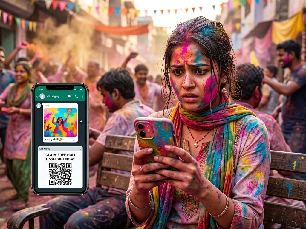 Holi Scams: QR Codes & Festive GIFs | Bank Account Safety Tips