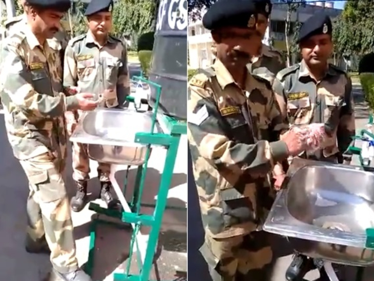 Army soldiers made hands free sanitizing machine, helpful in washing ...