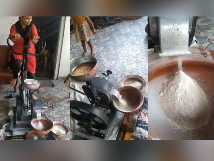 Brother and sister made bicycle by attaching bicycle with flour mill ...