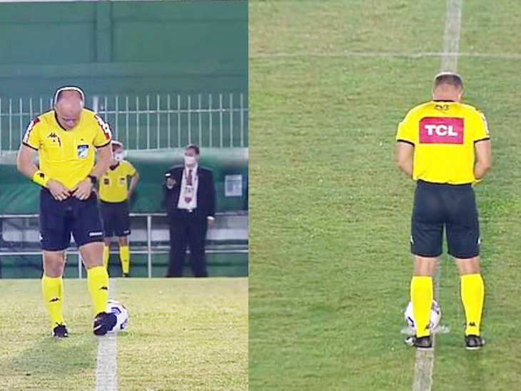 Referee Denis da Silva Ribeiro Serafim relieved himself in the centre ...