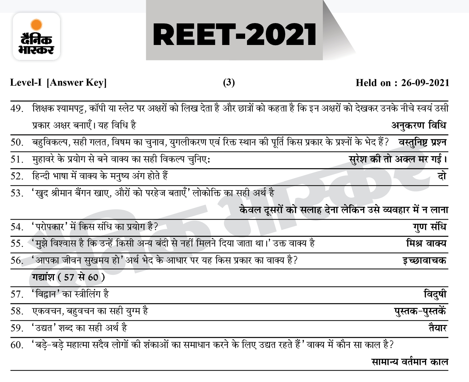 REET- 2021 level-1 exam, Most accurate, most reliable answer key on ...