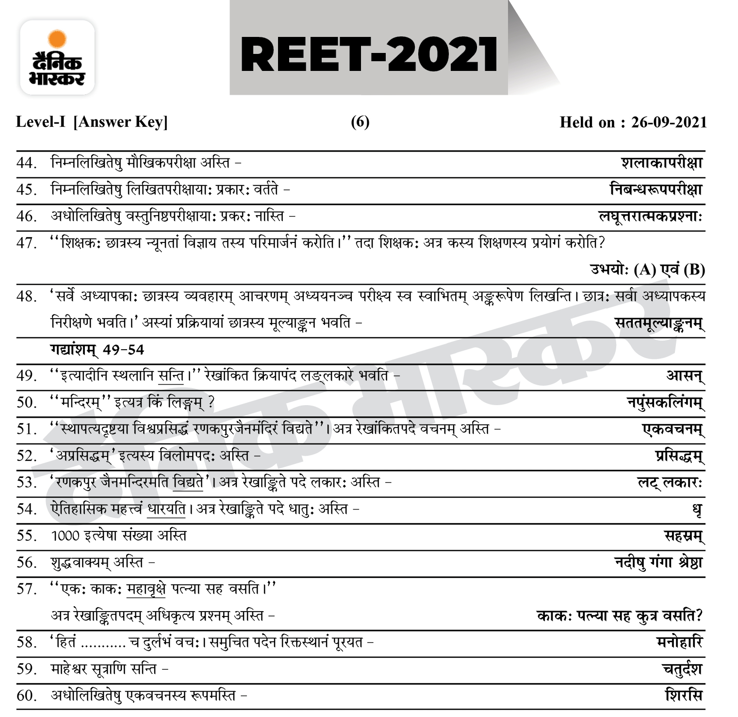 REET- 2021 level-1 exam, Most accurate, most reliable answer key on ...