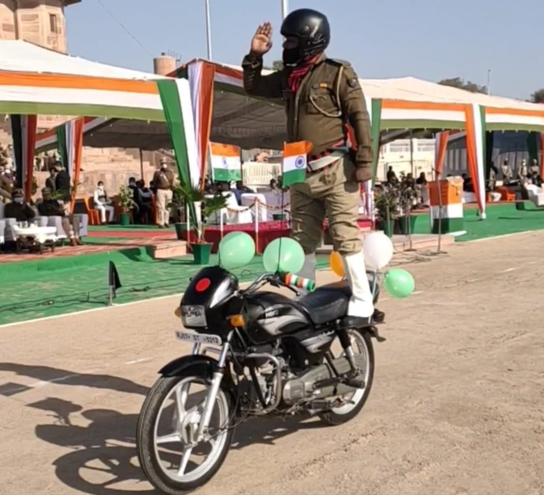 No feet on brakes and no hands on handle, yet RAC constable Suraj rides ...