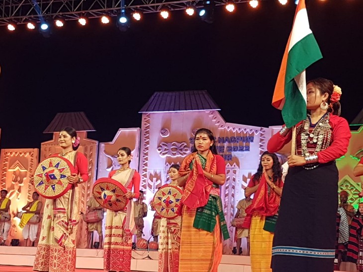 Girls performed Bihu dance, Wangla, a folk dance of Meghalaya, was also ...