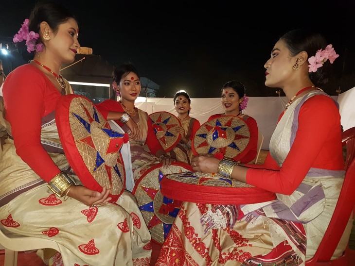 Girls performed Bihu dance, Wangla, a folk dance of Meghalaya, was also ...